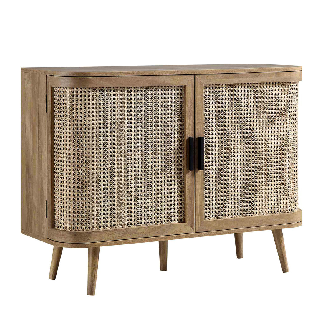 Izzy Curved Rattan 2-Door Small Sideboard, Natural | daals.com