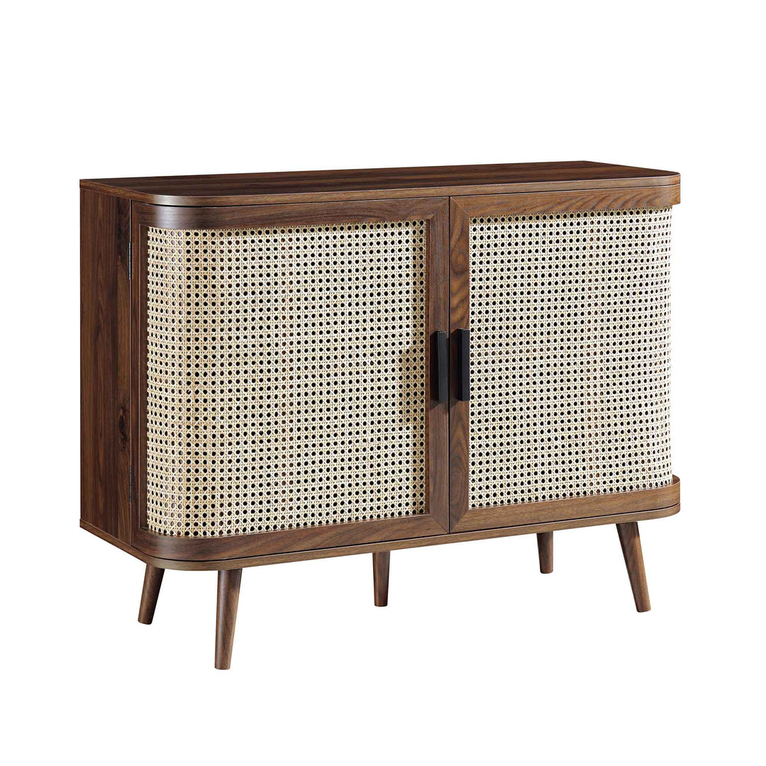 Izzy Curved Rattan 2-Door Small Sideboard, Walnut | daals.com
