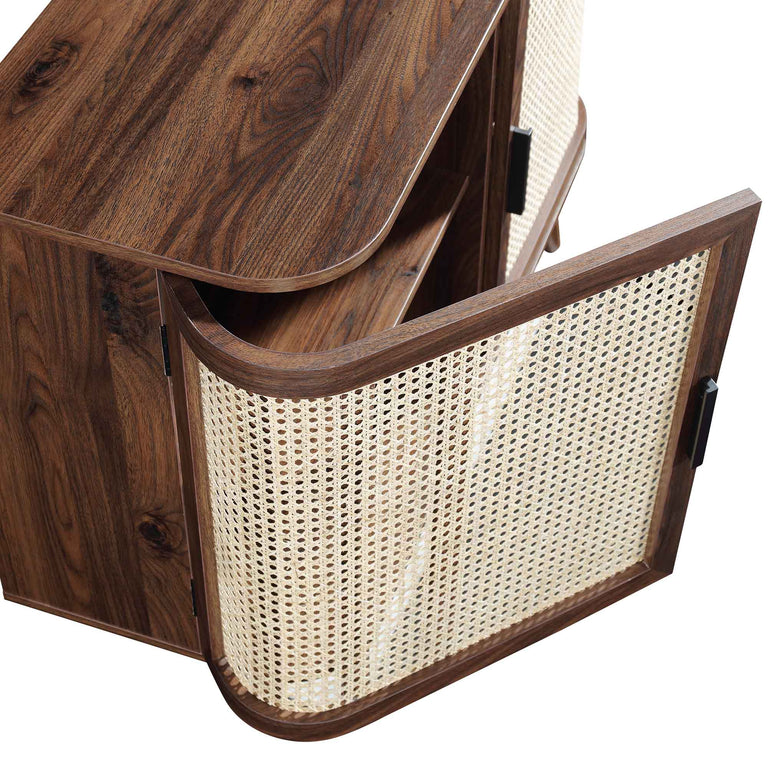 Izzy Curved Rattan 2-Door Small Sideboard, Walnut | daals.com