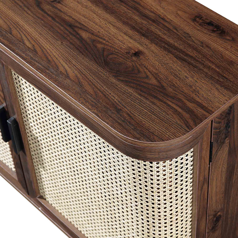 Izzy Curved Rattan 2-Door Small Sideboard, Walnut | daals.com