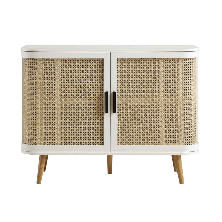 Izzy Curved Rattan 2-Door Small Sideboard, White | daals.com