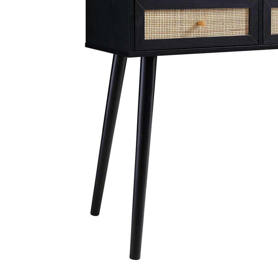 Frances Woven Rattan Vanity Table with Mirror, Black | daals.com