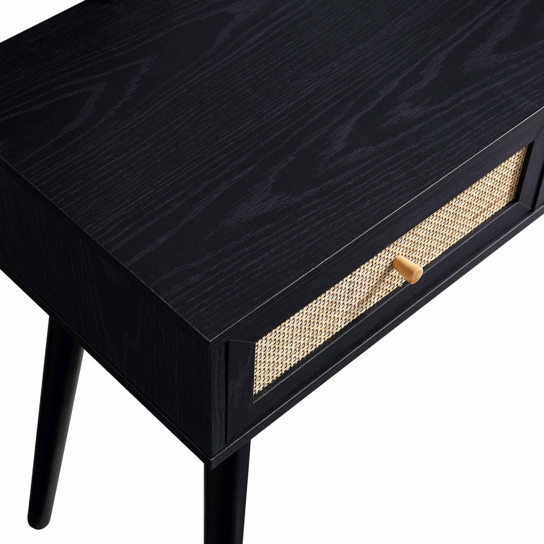 Frances Woven Rattan Vanity Table with Mirror, Black | daals.com