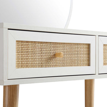 Frances Woven Rattan Vanity Table with Mirror, White | daals.com