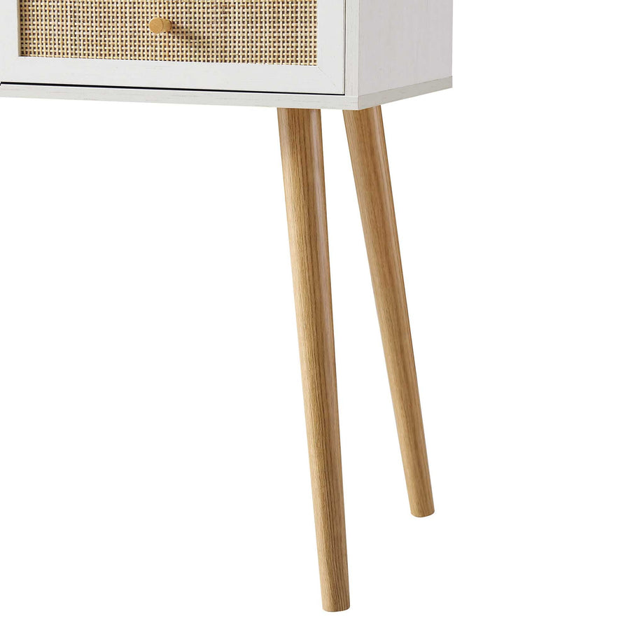 Frances Woven Rattan Vanity Table with Mirror, White | daals.com
