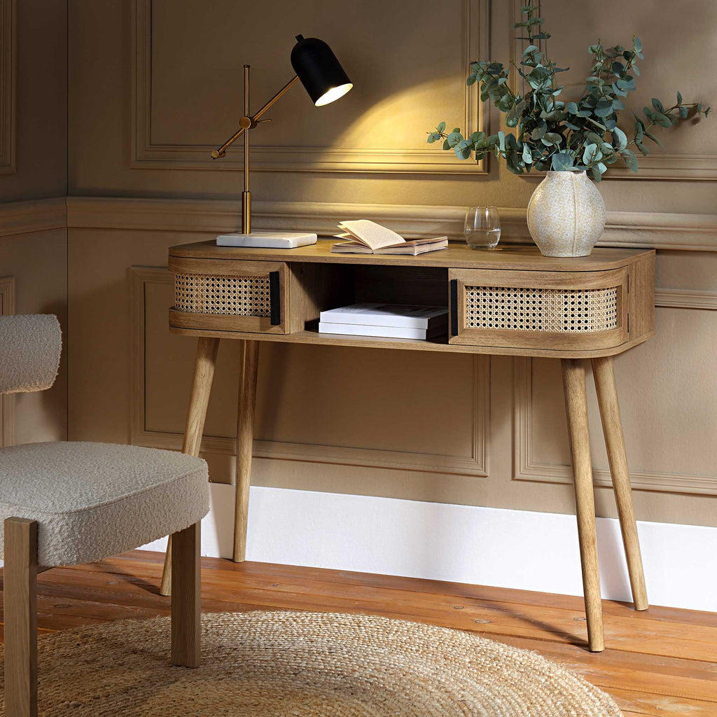 Izzy Curved Rattan 2-Door Table, Natural | daals.com