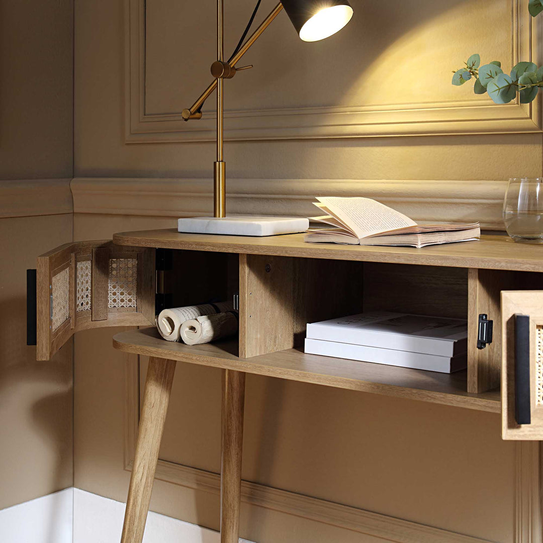 Izzy Curved Rattan 2-Door Table, Natural | daals.com