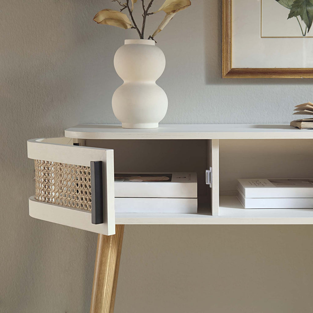 Izzy Curved Rattan 2-Door Table, White | daals.com