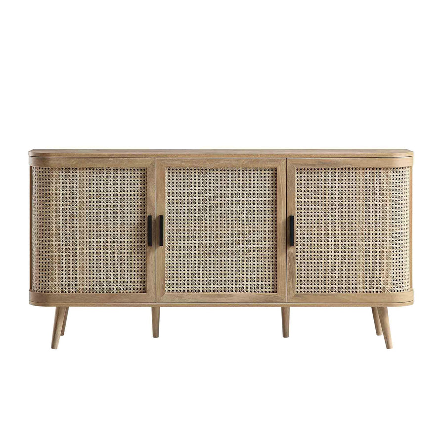 Izzy Curved Rattan Large 3-Door Sideboard, Natural | daals.com