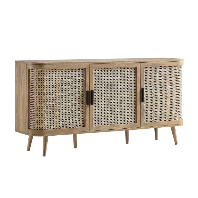 Izzy Curved Rattan Large 3-Door Sideboard, Natural | daals.com