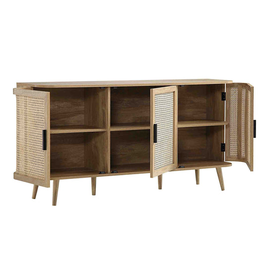 Izzy Curved Rattan Large 3-Door Sideboard, Natural | daals.com