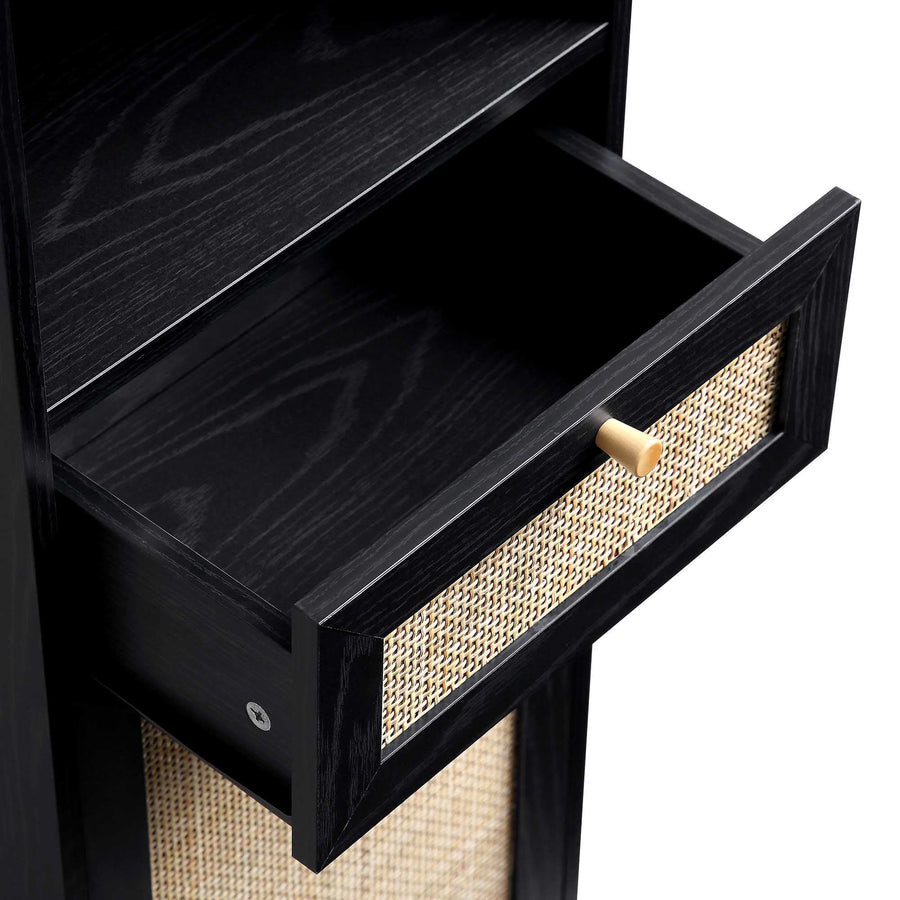 Frances Woven Rattan Tallboy Bathroom Unit, Black | daals.com