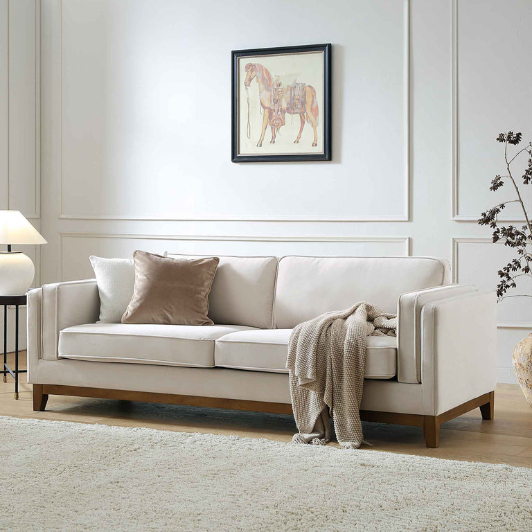 Dipley Champagne Velvet Sofa, 3-Seater | daals.com