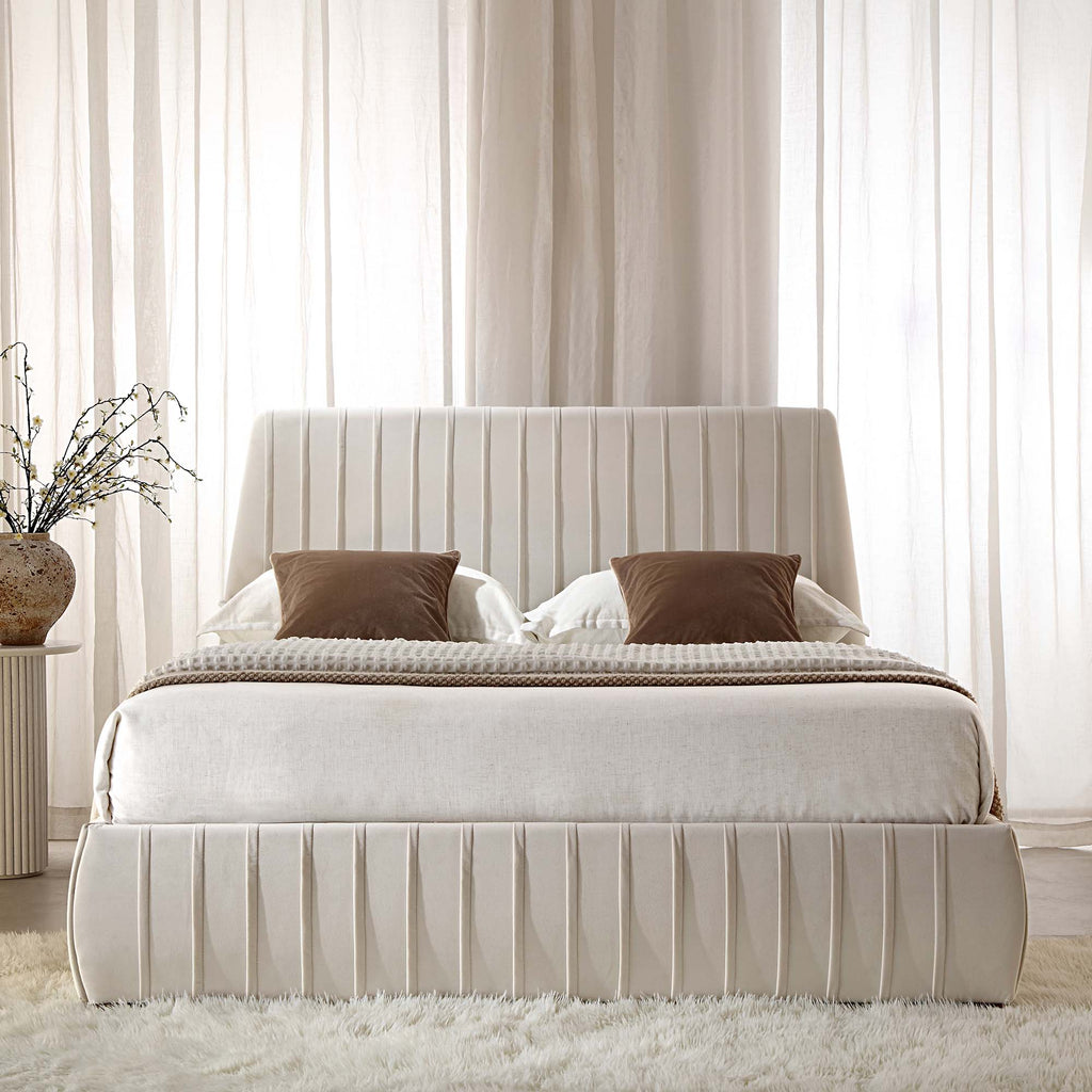 Helia Pleated Ottoman Storage Bed, Champagne Velvet | daals.com