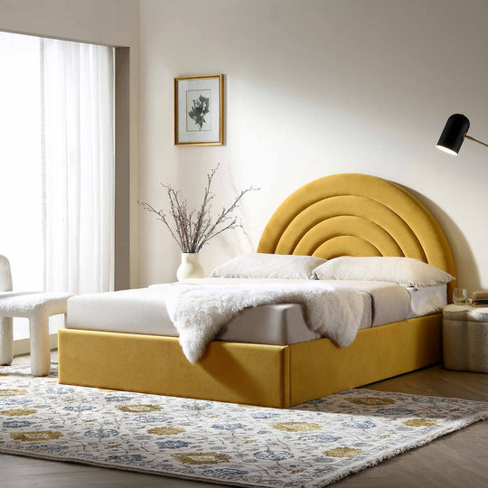 Archer Mustard Yellow Velvet Ottoman Storage Bed | daals.com