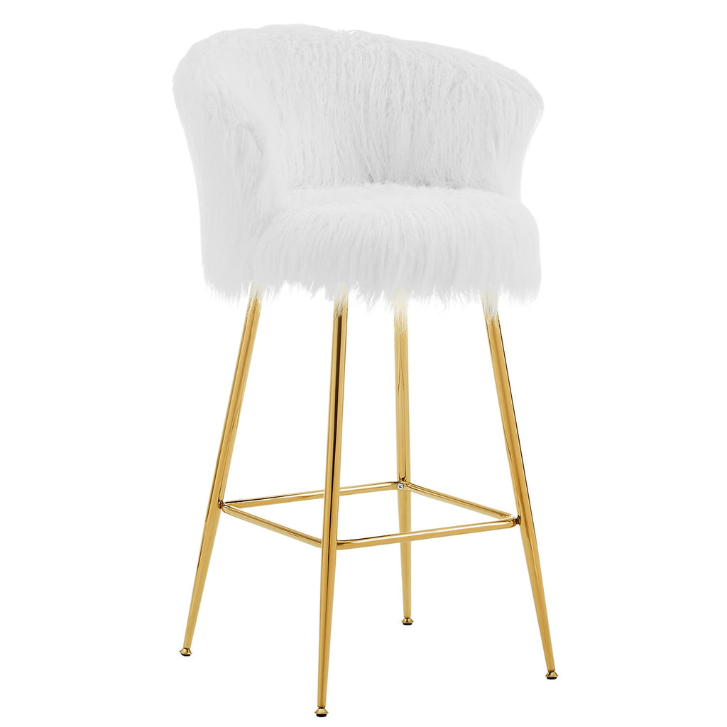 Kylie Set of 2 White Plush Shaggy Faux Fur Bar Stools | daals.com