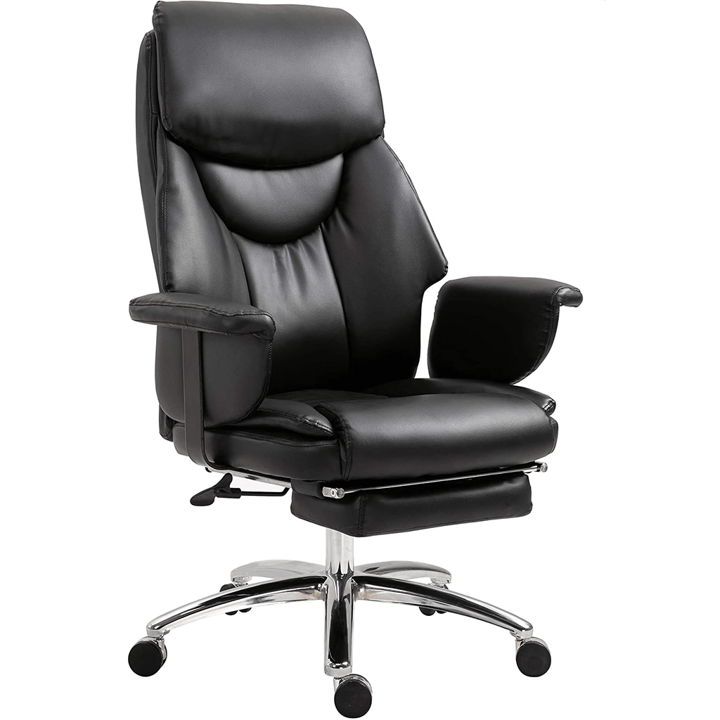 Abraham Wingback Style Office Chair with Footrest in Black PU Leather ...