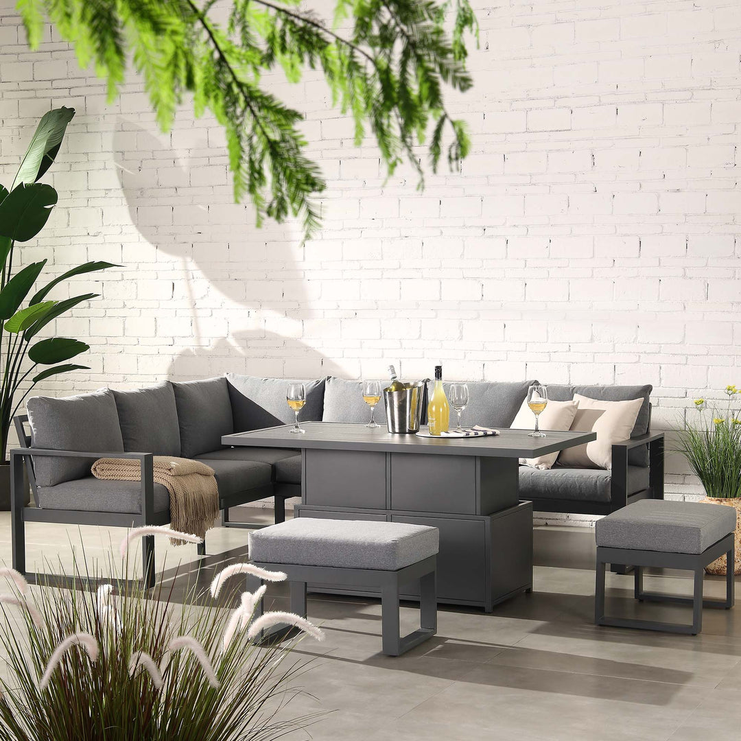 Albany Aluminium Large Corner Casual Dining Set with Rising Table, Gra ...