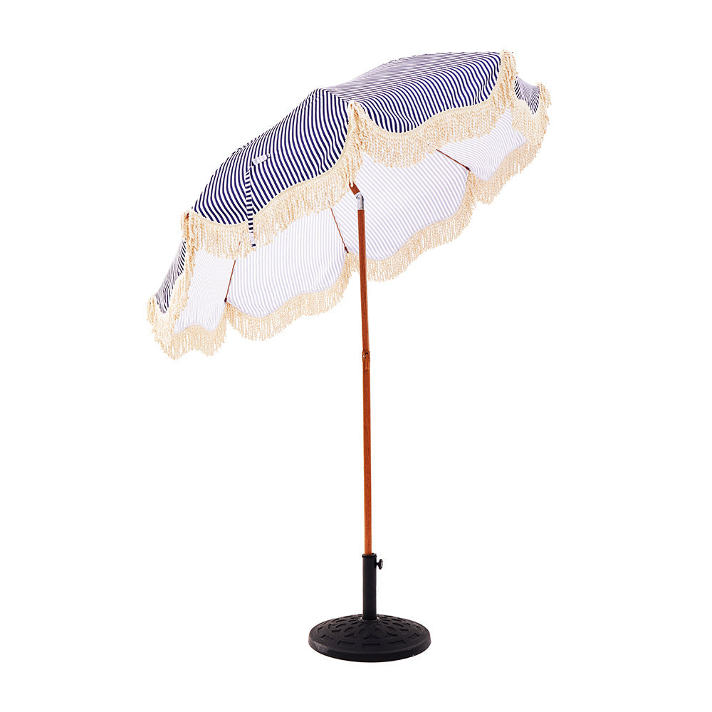 Gabriel Blue and White Striped Fringed Parasol with Tilt | daals.com