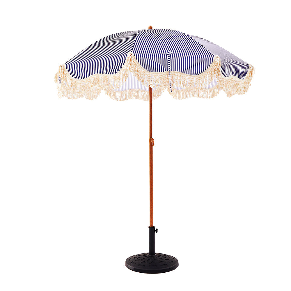 Gabriel Blue and White Striped Fringed Parasol with Tilt | daals.com