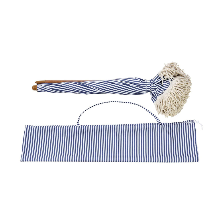 Gabriel Blue and White Striped Fringed Parasol with Tilt | daals.com