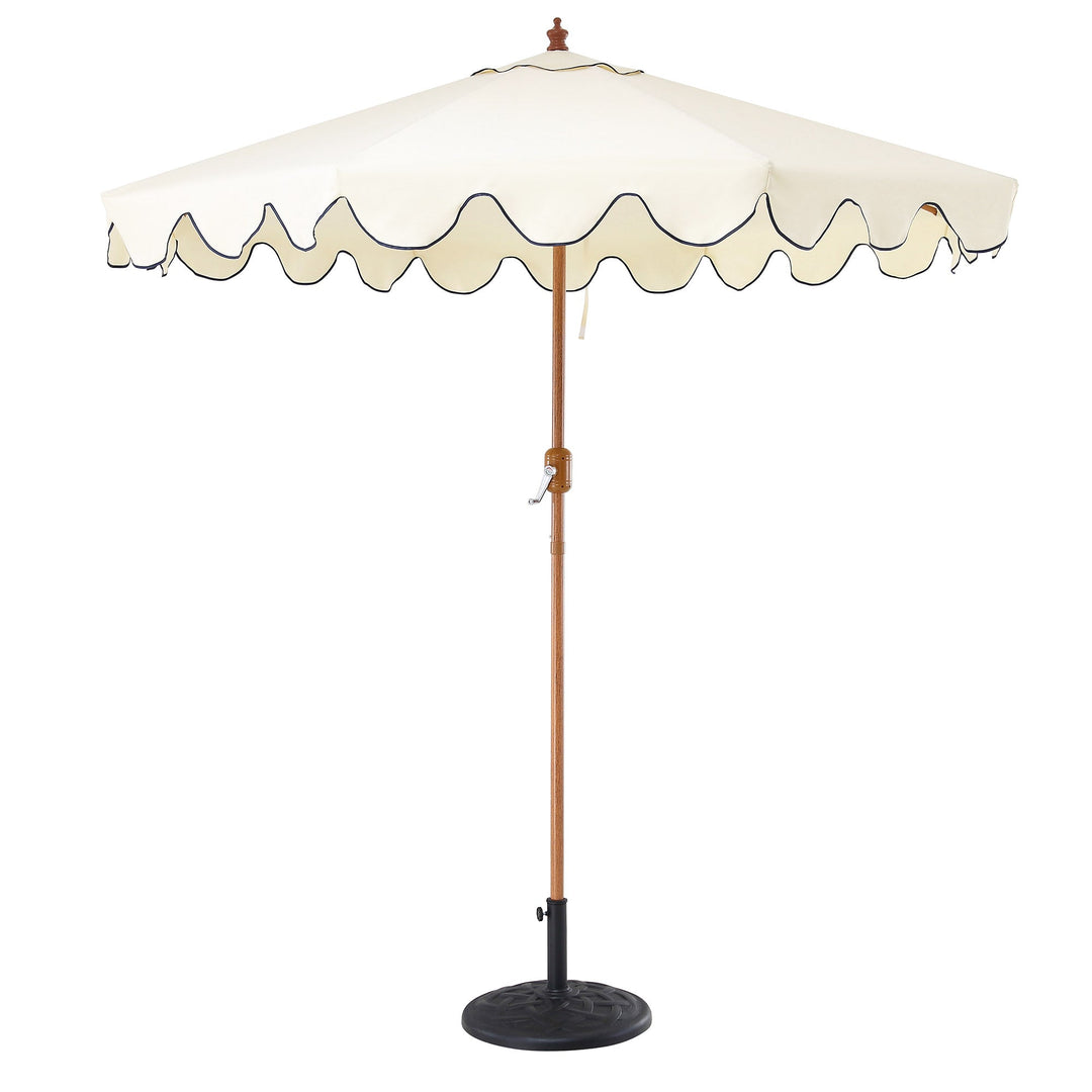Beige 2.6M Octagonal Crank and Tilt Parasol with Navy Scalloped Edge ...