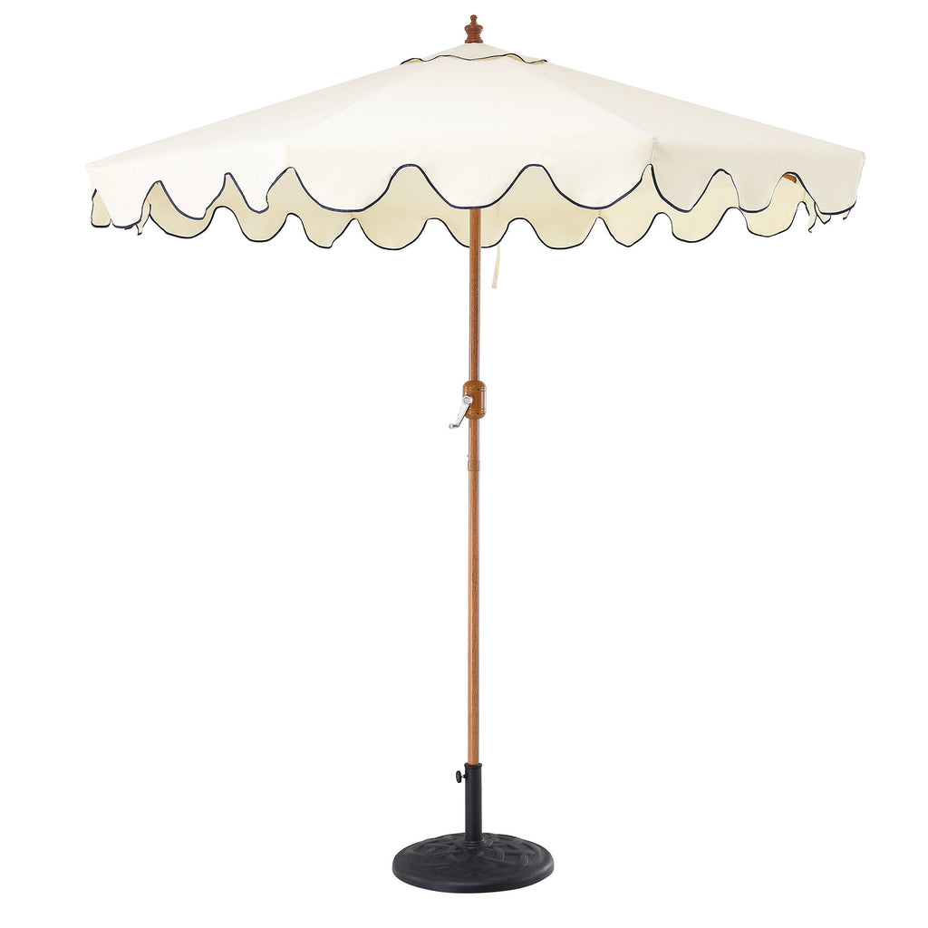 Beige 2.6M Octagonal Crank and Tilt Parasol with Navy Scalloped Edge ...
