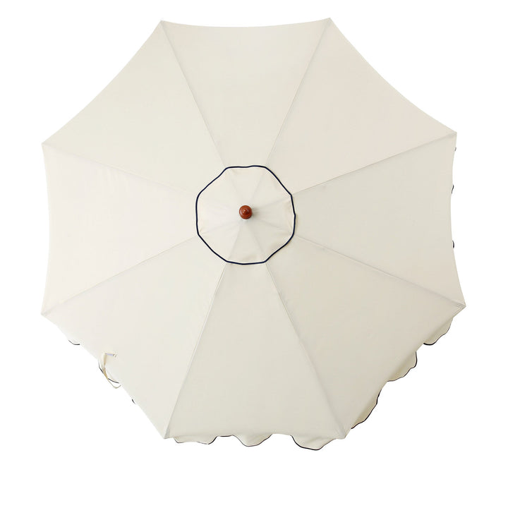 Beige 2.6M Octagonal Crank and Tilt Parasol with Navy Scalloped Edge ...