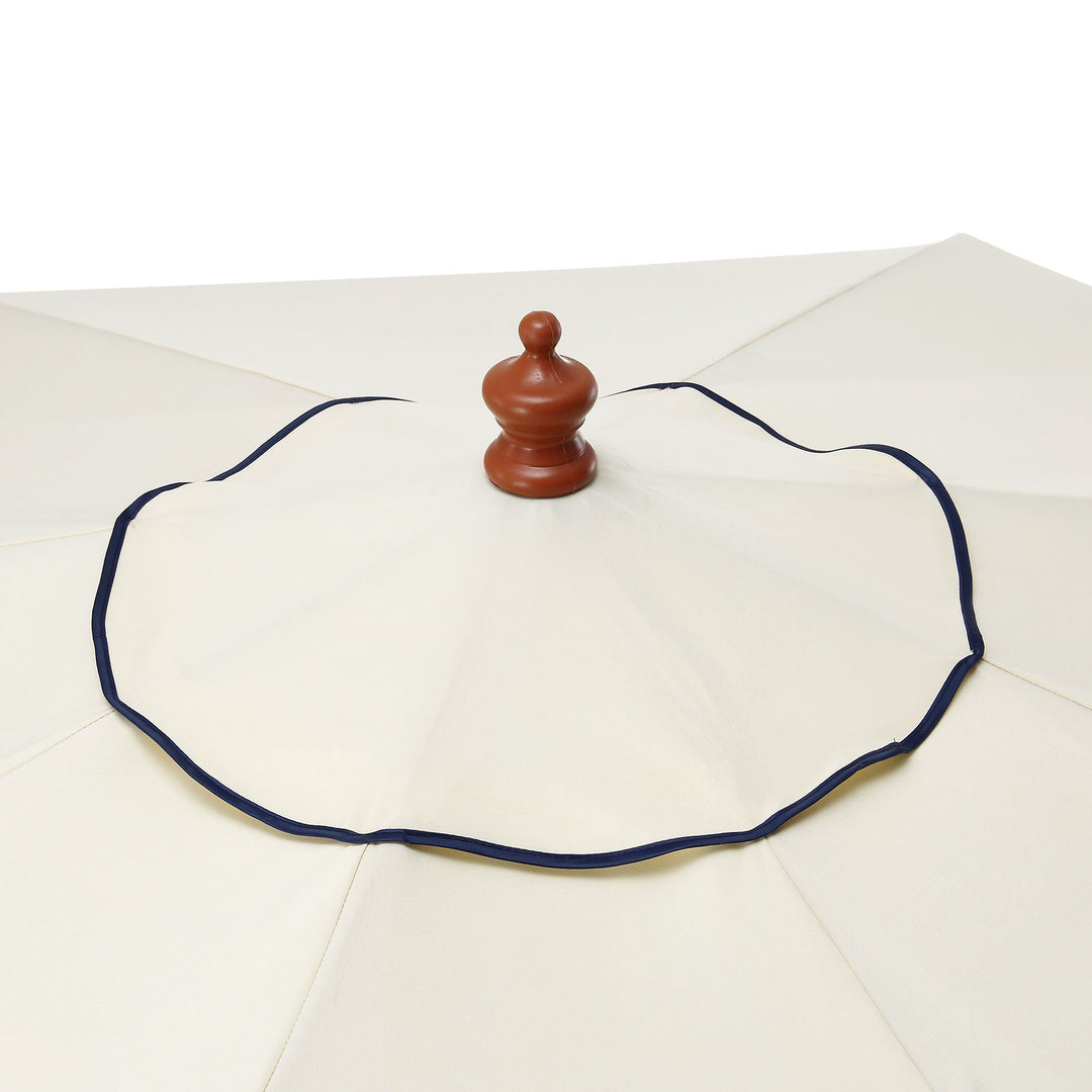 Beige 2.6M Octagonal Crank and Tilt Parasol with Navy Scalloped Edge ...