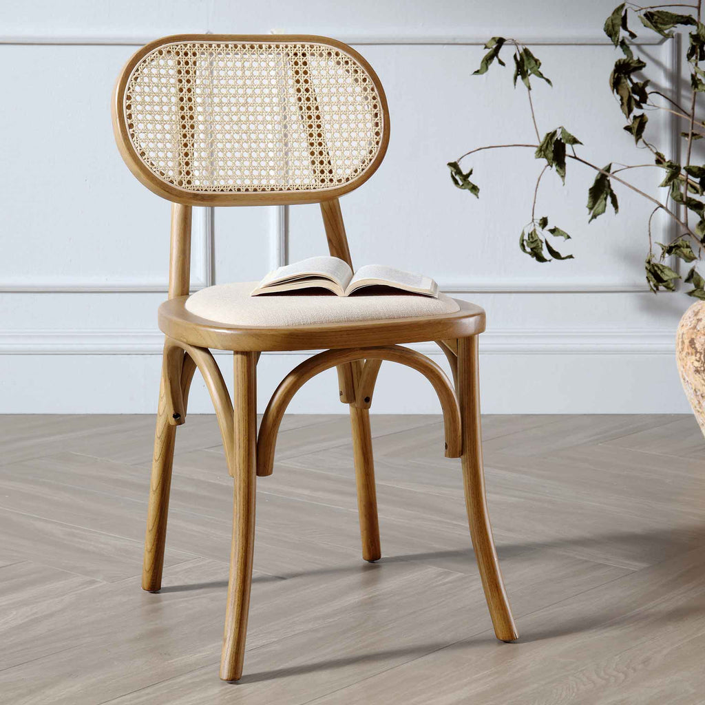 Anya Set of 2 Cane Rattan and Upholstered Dining Chairs, Light Walnut ...