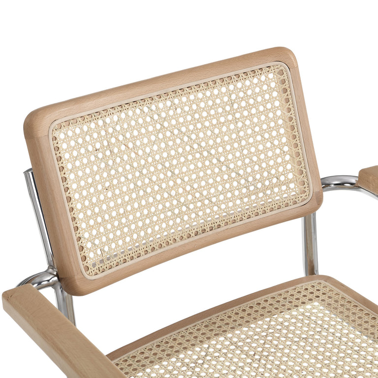 Rayna Pair of 2 Solid Beech Dining Chairs with Armrests, Natural Cane ...