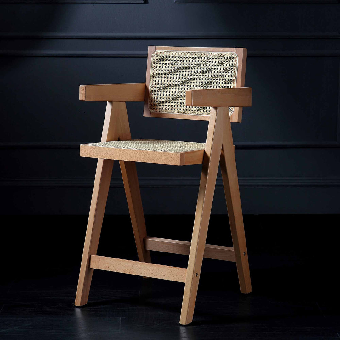Jeanne Natural Cane Rattan Solid Beech Wood Counter Stool | daals.com