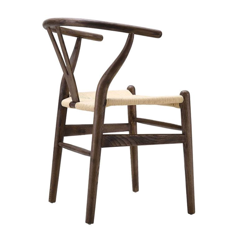Hansel Wooden Natural Weave Wishbone Dining Chair, Dark Walnut Frame ...