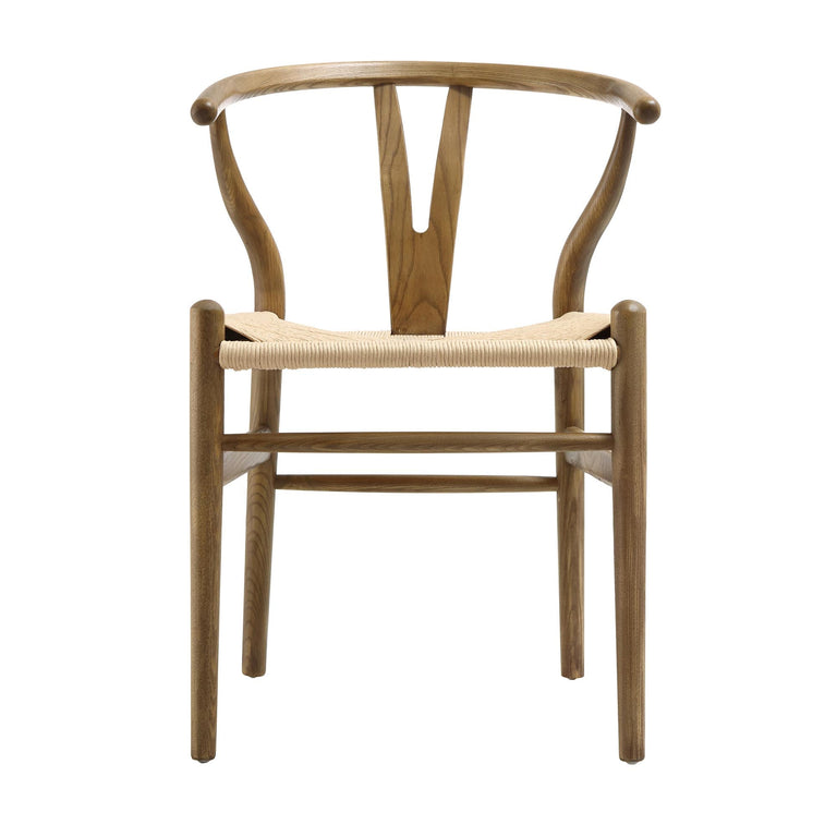Hansel Wooden Natural Weave Wishbone Dining Chair, Light Walnut Frame ...