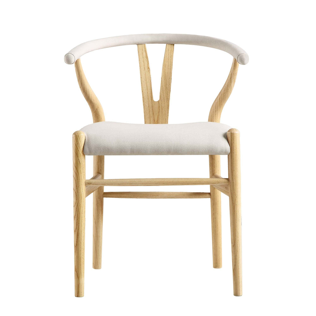 Hansel Wishbone Padded Dining Chair, Beige Fabric and Natural Frame ...