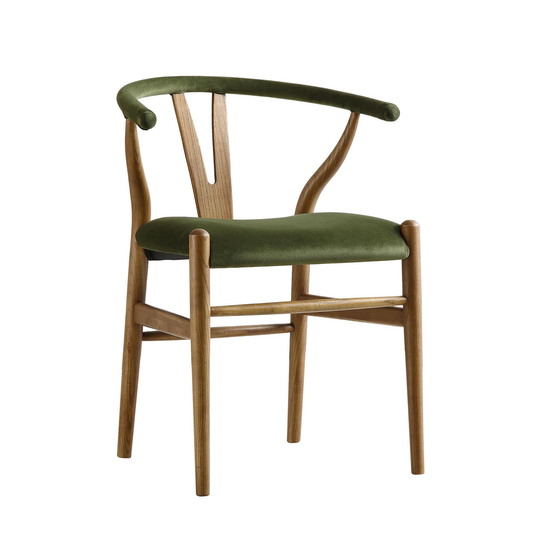 Hansel Wishbone Padded Dining Chair, Moss Green Velvet and Light Walnu ...