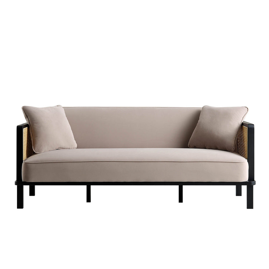 Pienza Solid Wood and Cane Sofa Bed, Taupe Velvet with Black Frame ...