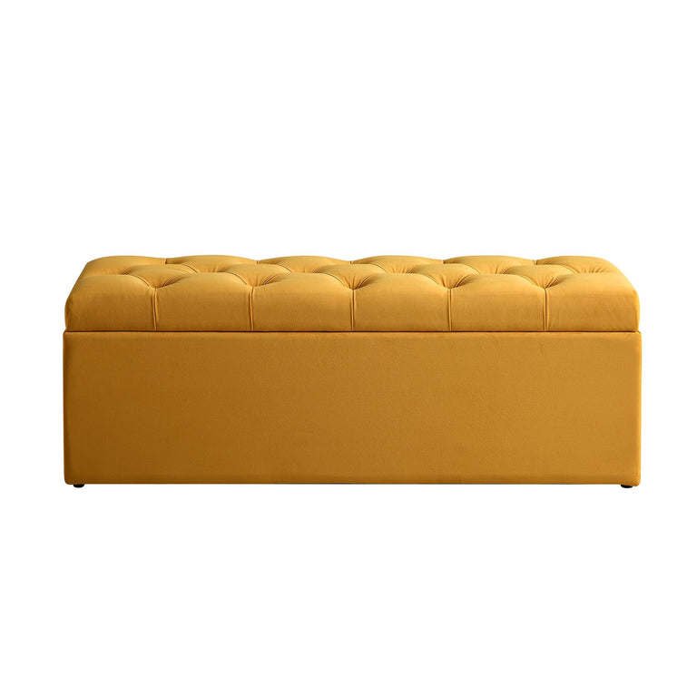 Leamington Deep-Buttoned Ottoman Storage Bench, Turmeric Yellow Velvet ...