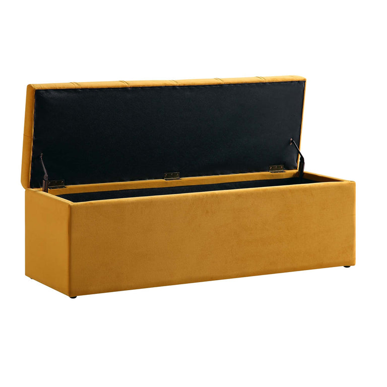 Leamington Deep-Buttoned Ottoman Storage Bench, Turmeric Yellow Velvet ...