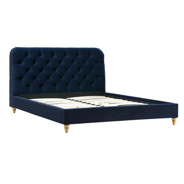 Leamington Deep-Buttoned Upholstered Bed, Midnight Blue Velvet | daals.com
